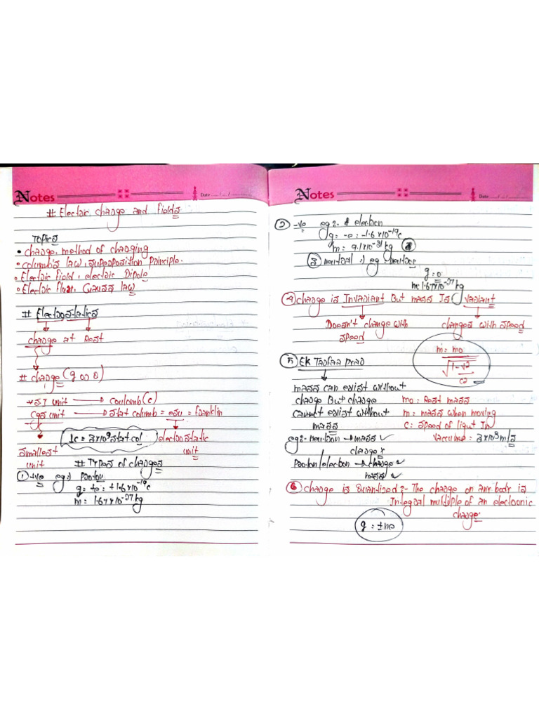 Complete Short Notes of Electric Change and Field | PDF