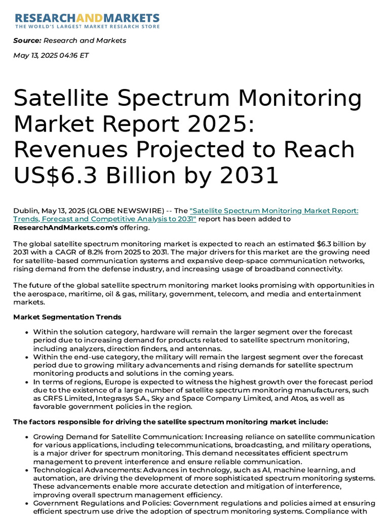 Satellite Spectrum Monitoring Market 2025 | PDF | Satellite | Ultra ...