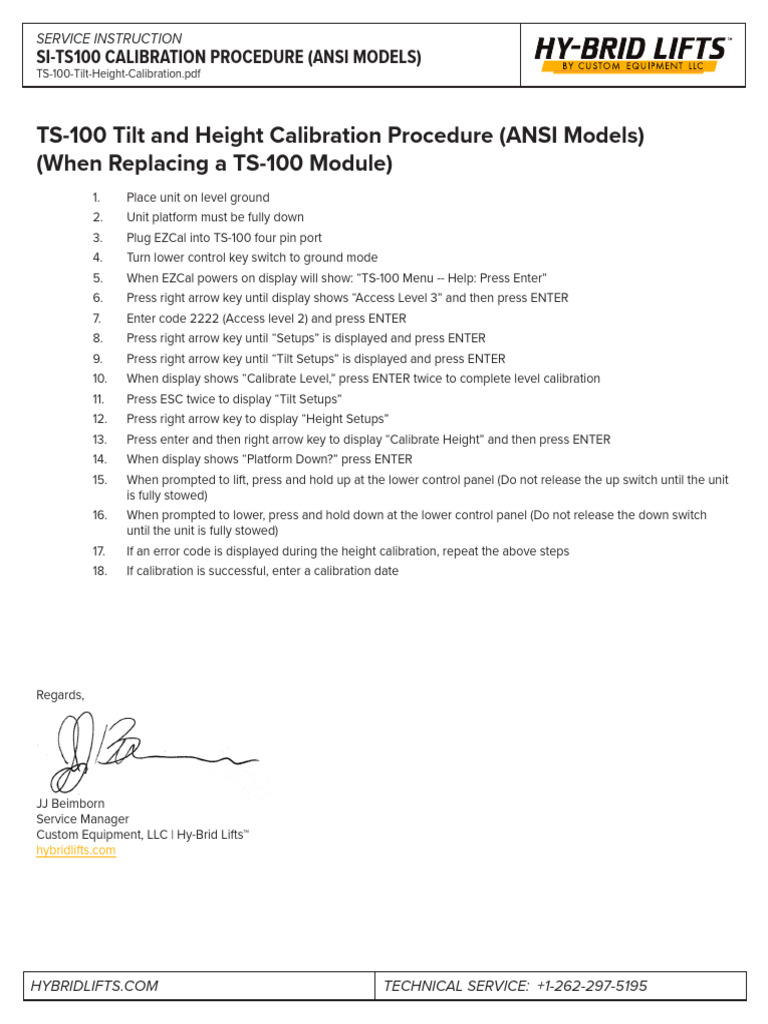 TS 100 Tilt Height Calibration | PDF