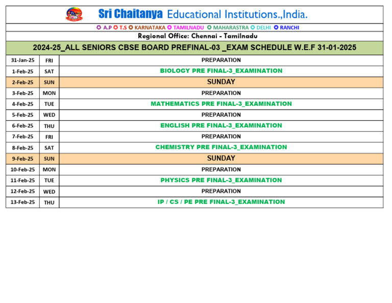 2024-25_all Seniors Cbse Board Prefinal-03 _exam Schedule w.e.f 31-01-2025 | PDF