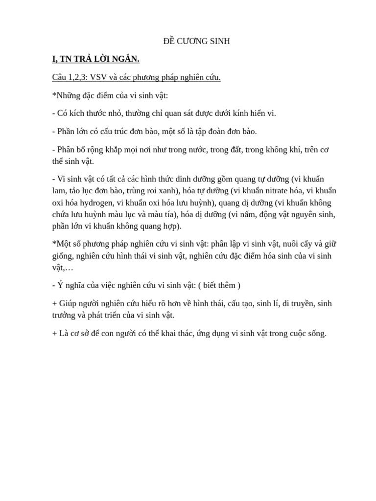 Đề Cương Sinh Ck | PDF