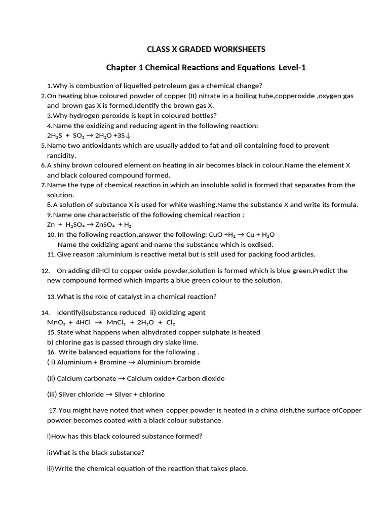 Class X Graded Worksheets | PDF | Chemical Reactions | Magnesium