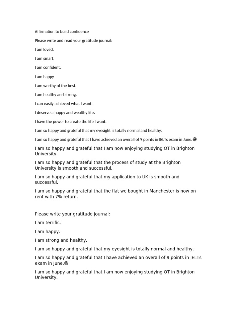 Affirmation To Build Confidence | PDF