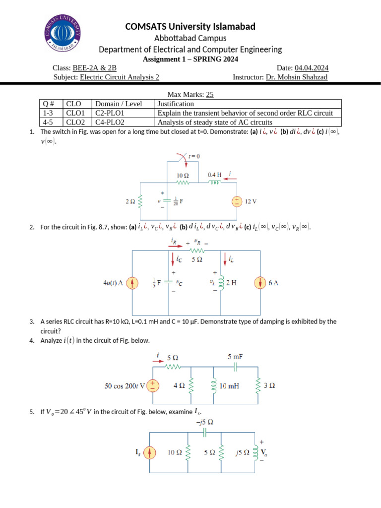 Assignment No 1 ECA2 - SP24 | PDF