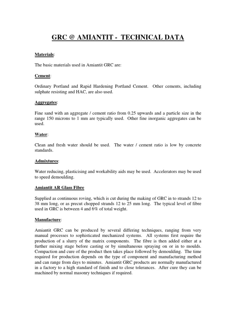 Grc Technical Data Pdf Strength Of Materials Concrete