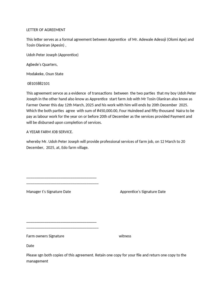Letter of Agree-Wps Office | PDF