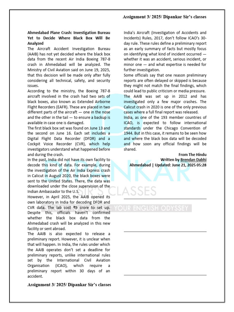 Assignment 3 - 2025 - Dipankar Sir's Classes | PDF | Flight Recorder | Aviation Accidents And ...