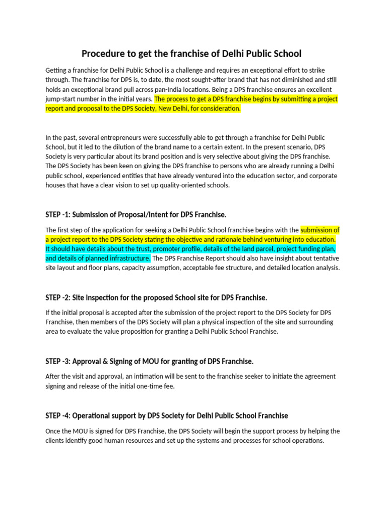 DPS Franchise Approval Procedure | PDF | Franchising | Business