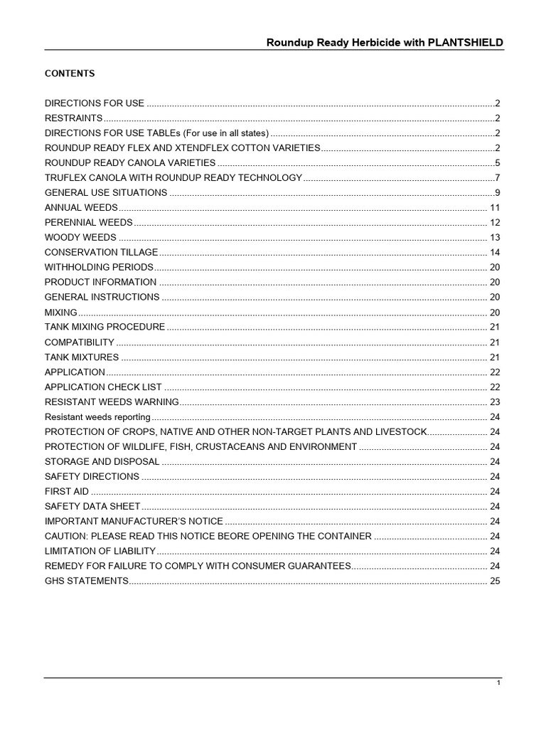 Roundup Ready Herbicide With Plantshield Product Label | PDF ...