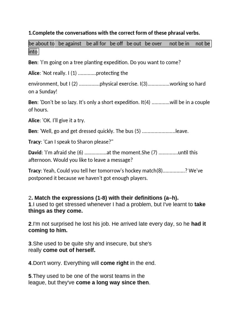 Phrasal Verbs and Language Exercises | PDF | Tropics | Linguistics