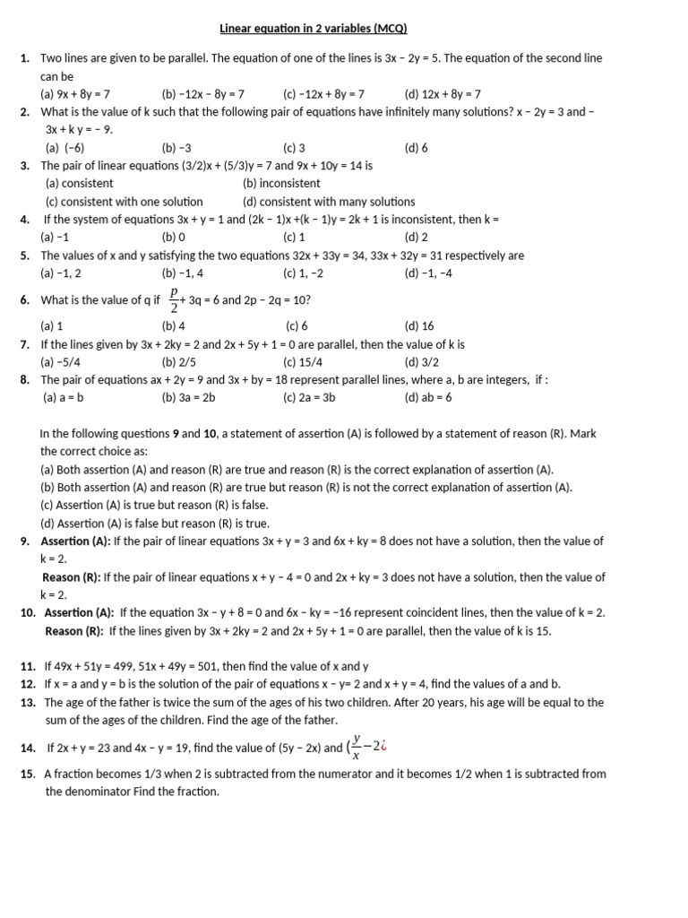 Linear Equation in Two Variables | PDF | Equations | Mathematics