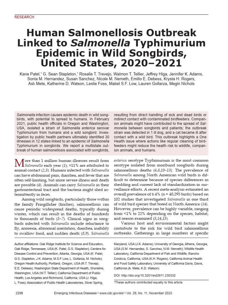 Human Salmonellosis Outbreak Linked To Salmonella | PDF | Salmonella ...