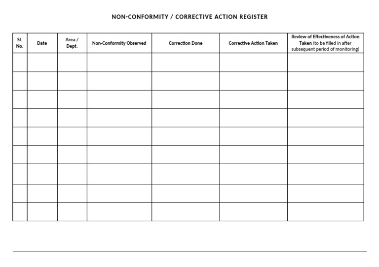 F GEN 02 Non-conformity-Corrective Action Register | PDF
