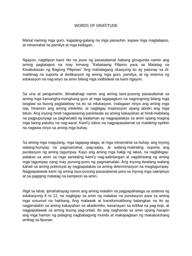 Words of Gratitude Filipino | PDF