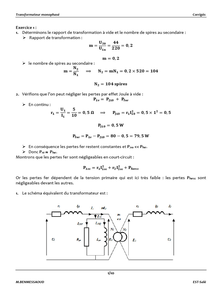 Manuel Exercices Solutions | PDF | Transformateur électrique ...