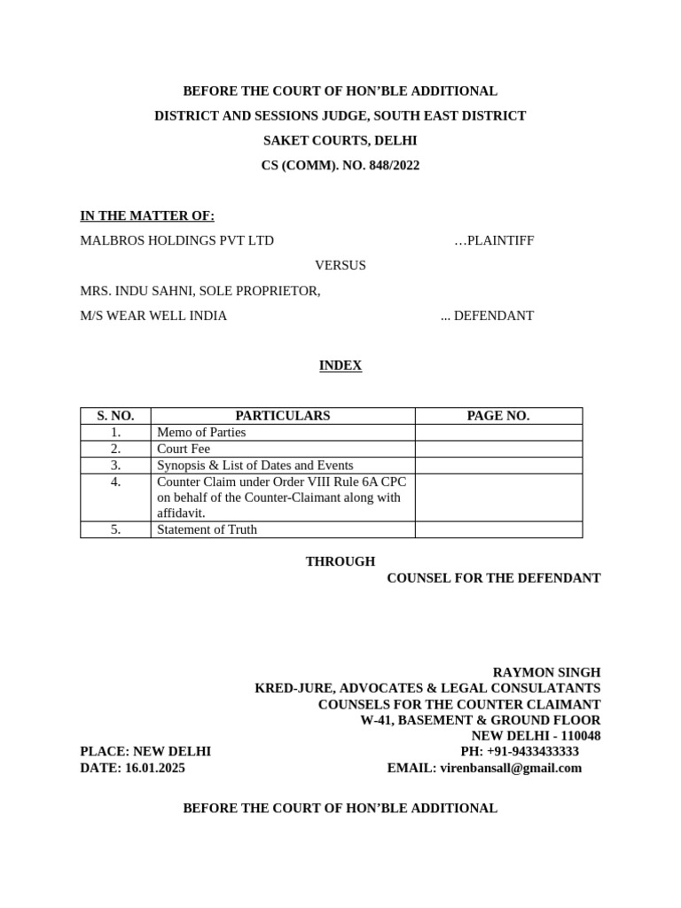 Counter Claim Under Order Viii Rule 6 | PDF | Banks | Common Law