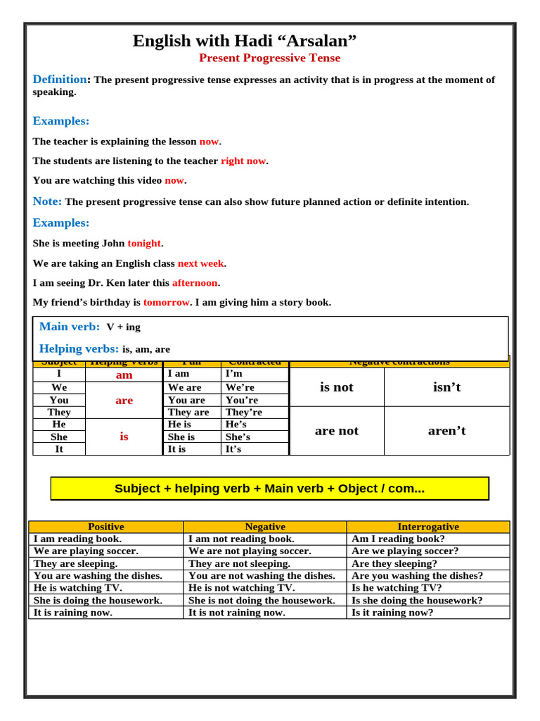 Present, Past, Future Progressive Tense | PDF | Grammatical Tense ...