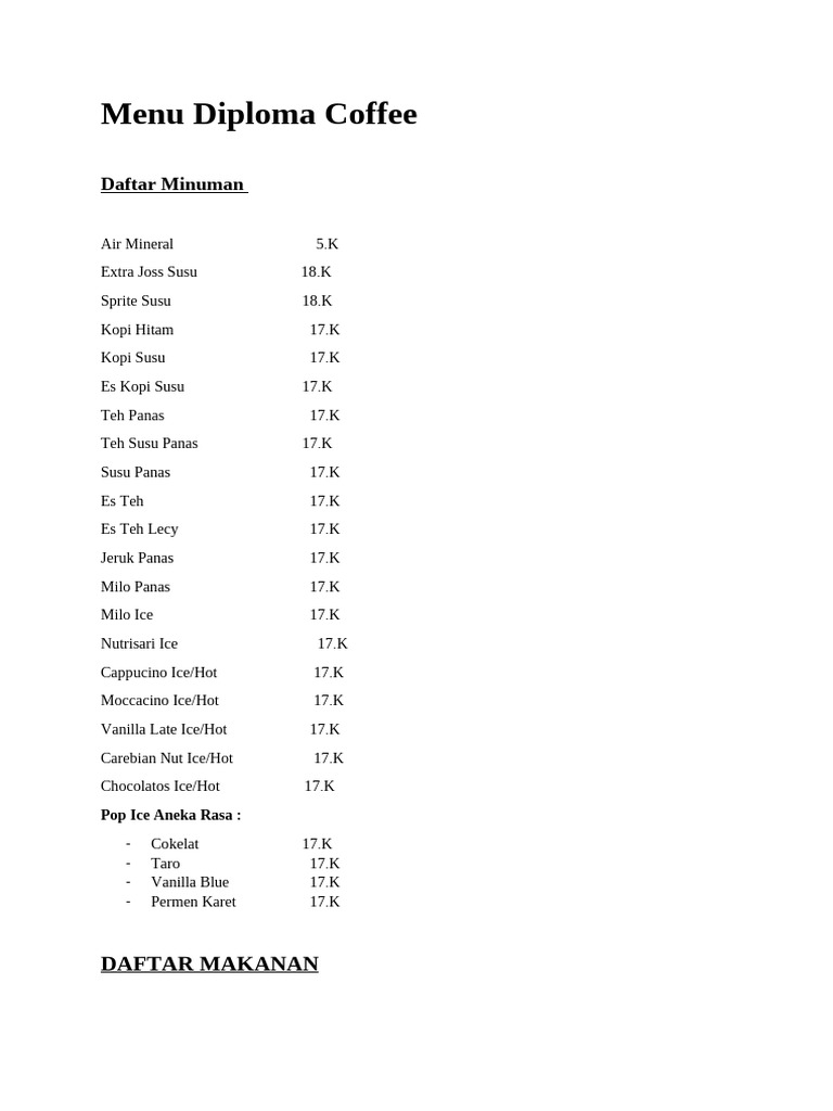 Menu Bazar Diploma 1 | PDF