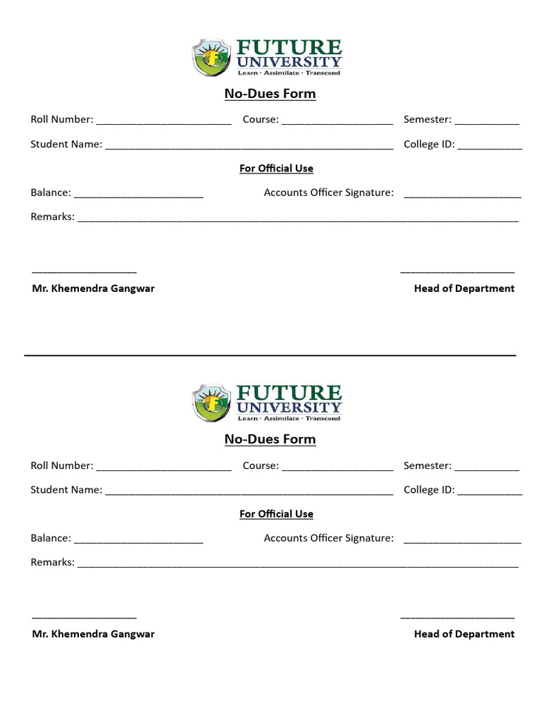 No-Dues Form for College Students | PDF