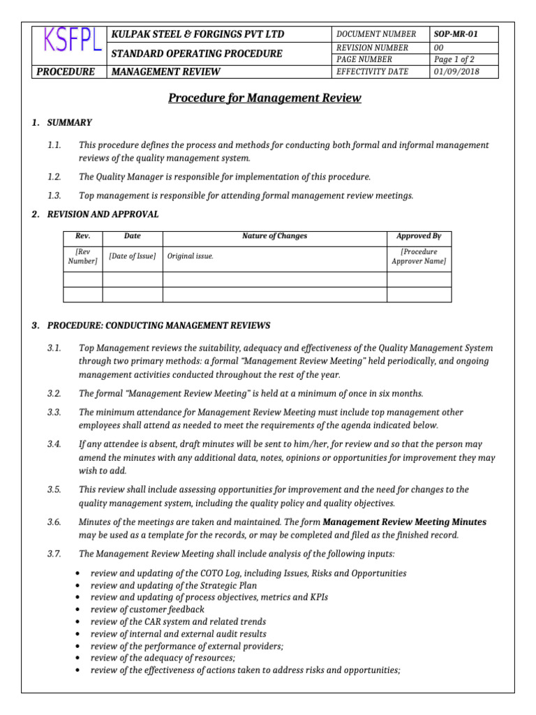 Procedure - Management Review | PDF | Quality Management | Business