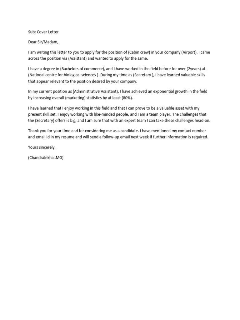 Cabin Crew Cover Letter Template | PDF