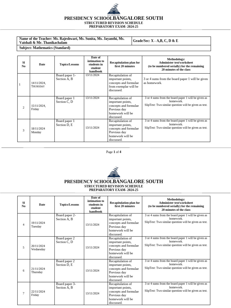 Structured Revision Prep 1 2024-25 | PDF | Teaching | Evaluation Methods