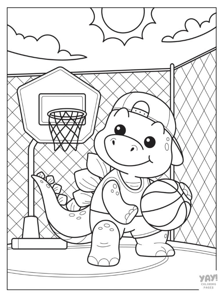 Stegosaurus Coloring Pages Dino Playing Basketball | PDF