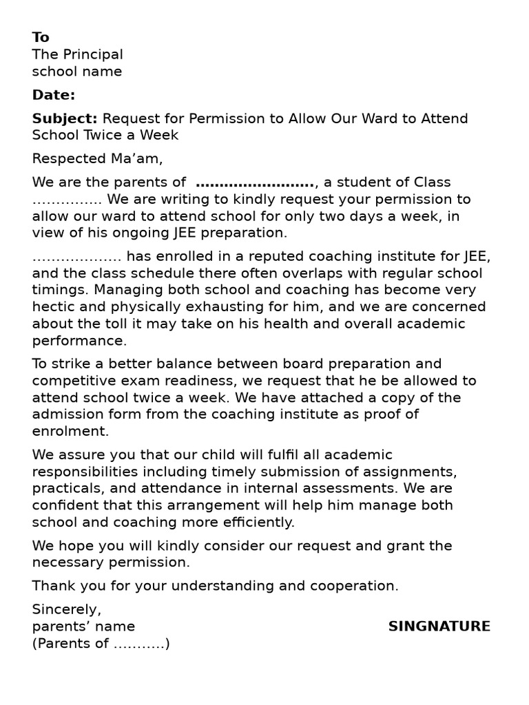 Request for Reduced School Attendance | PDF