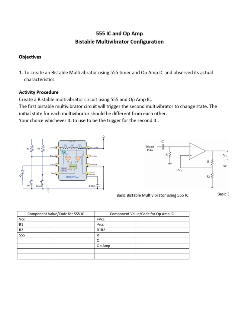 Bistable Multivibrator - 555 and OpAmp Configurations PDF | PDF