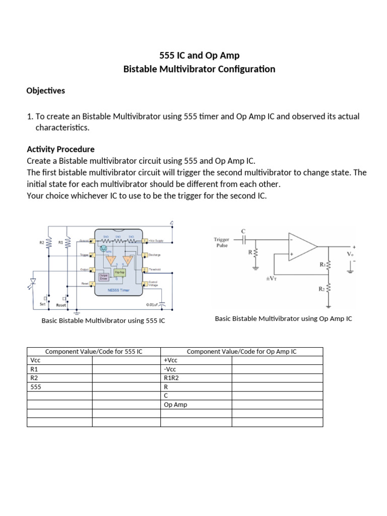 Bistable Multivibrator - 555 and OpAmp Configurations | PDF
