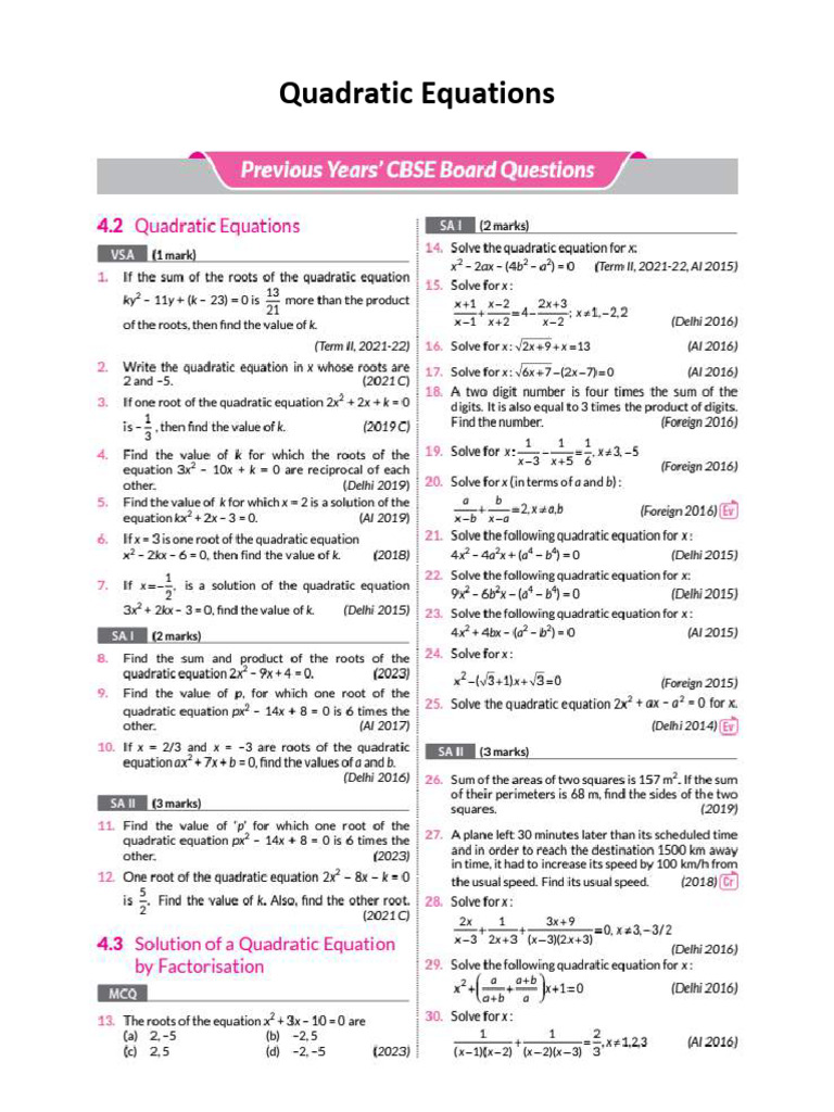 Quadratic Equation | PDF