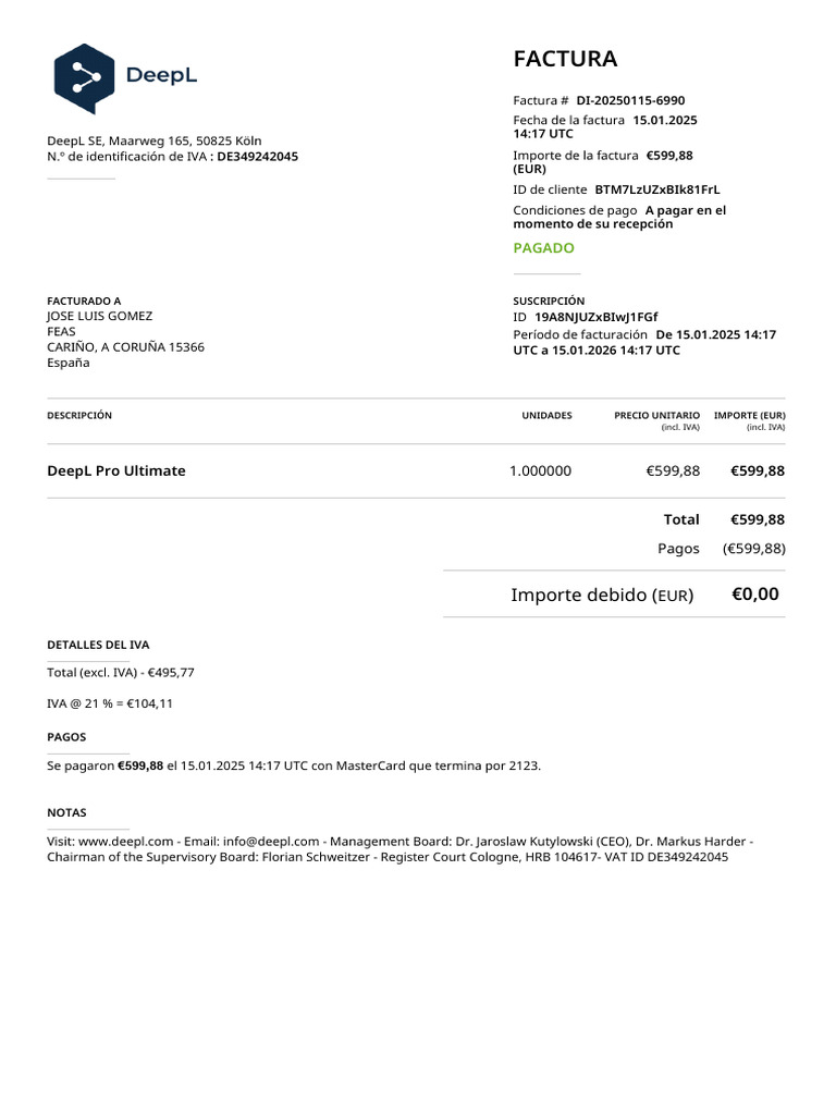 Factura: Di-20250115-6990 15.01.2025 14:17 Utc 599,88 (Eur ...