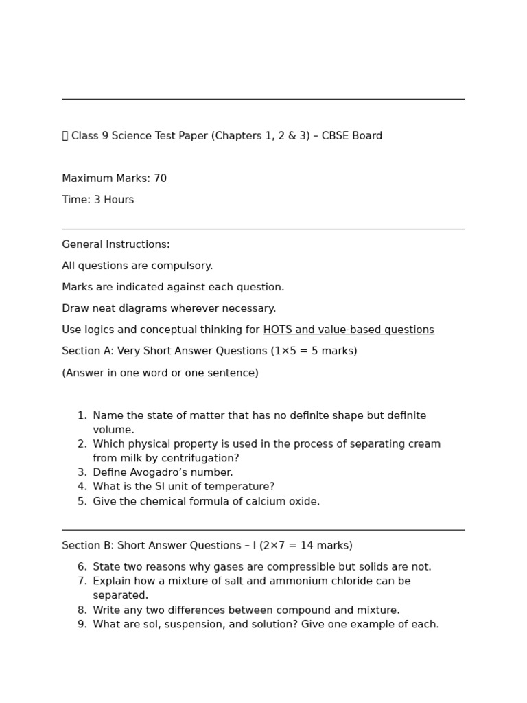 Class 9th Science Chapter 1,2,3 | PDF | Water | Molecules