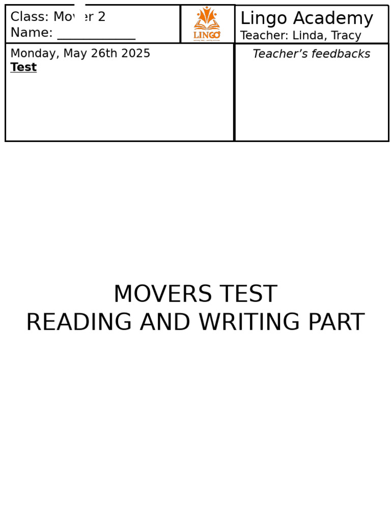 Mover Test Reading&Writing | PDF