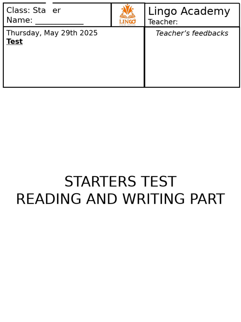 Starters Reading&Writing | PDF
