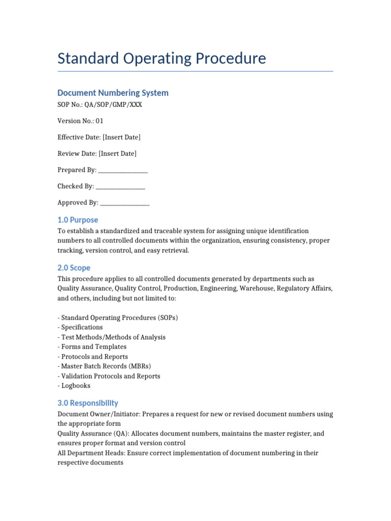 SOP Document Numbering System | PDF | Quality Assurance | Specification (Technical Standard)