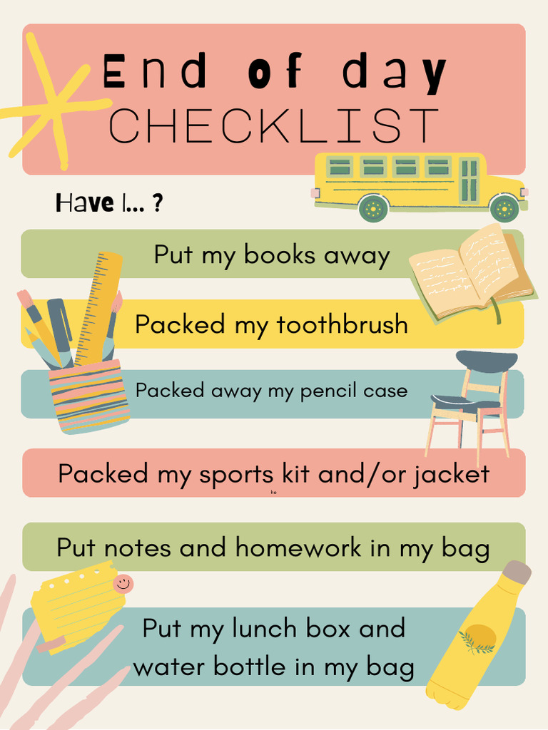 End of Day Checklist Poster | PDF