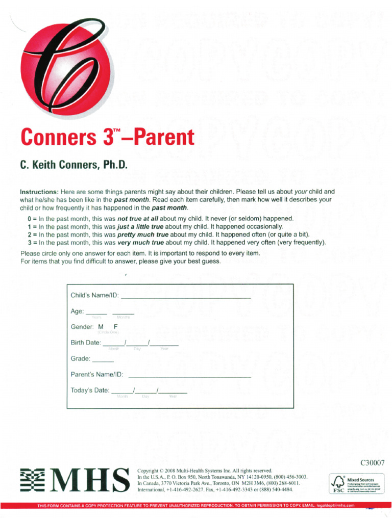 Conners 3 Parent Colour | PDF
