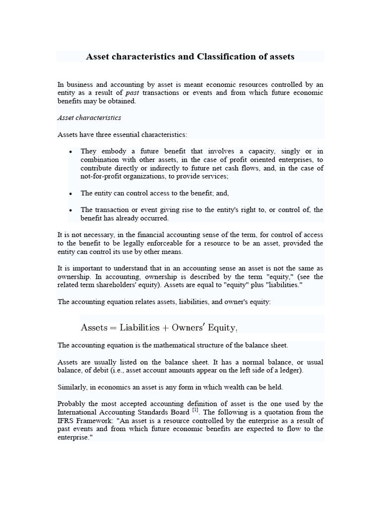 Asset Characteristics and Classification of Assets | PDF | Capital ...