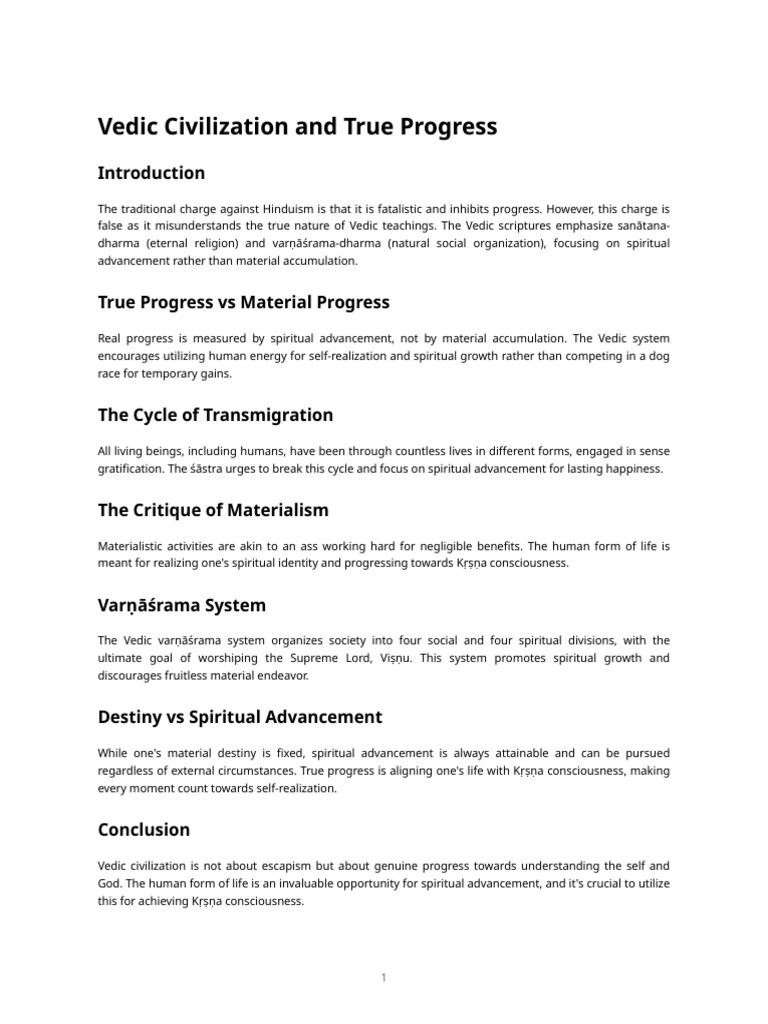 Vedic Civilization: Spiritual Progress Explained | PDF