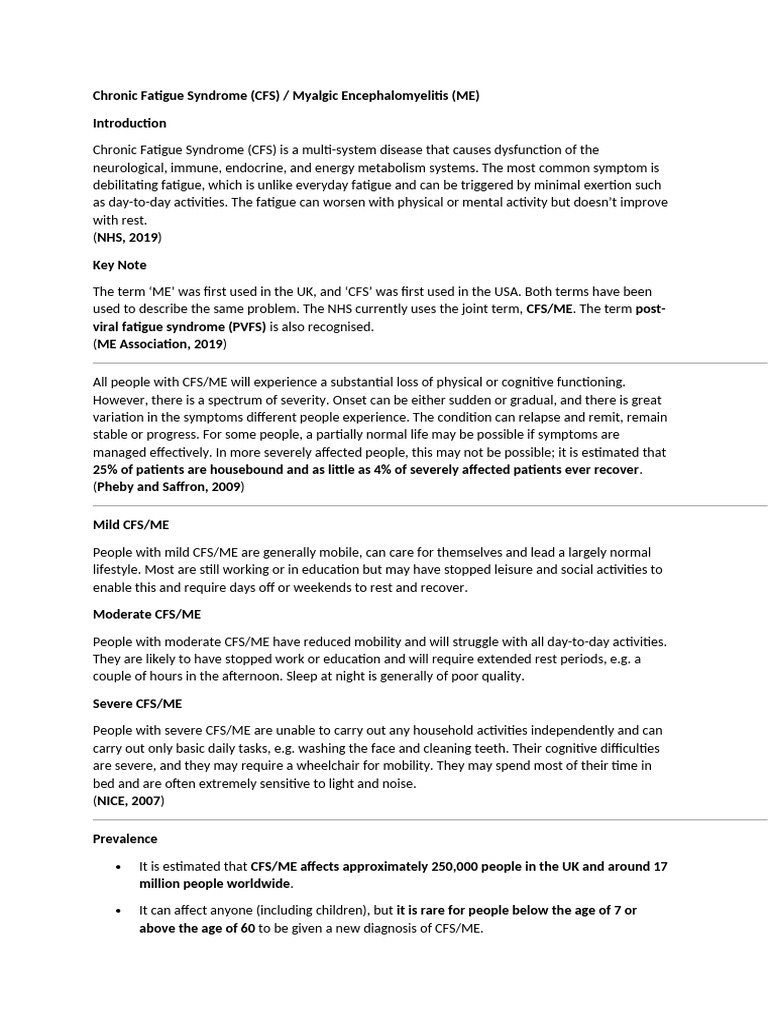 Chronic Fatigue Syndrome Pdf Mental Disorder Medicine