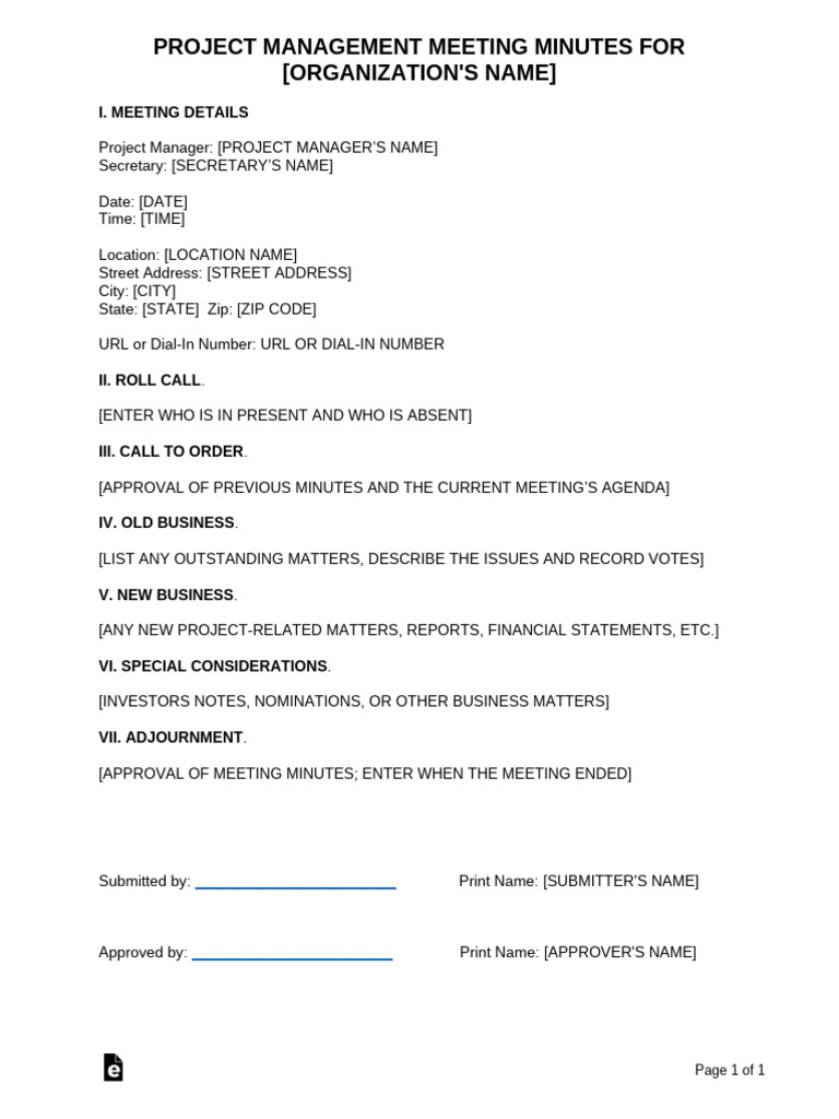 Project Management Meeting Minutes Template | PDF