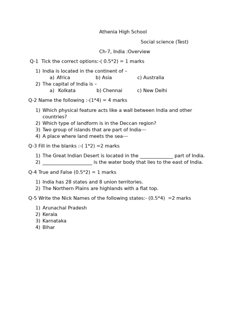 Gr-4 Ch-7 SST Test | PDF