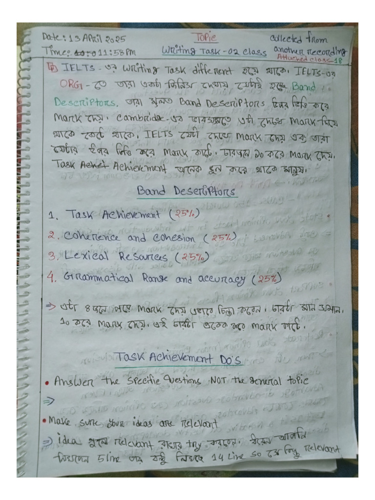 Writing Task 2 (Band Descriptors Note) Connect To The Class 18. Video Collec | PDF
