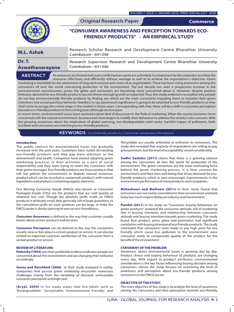 Consumer Awareness of Eco-Friendly FMCG | PDF | Consumer Behaviour ...