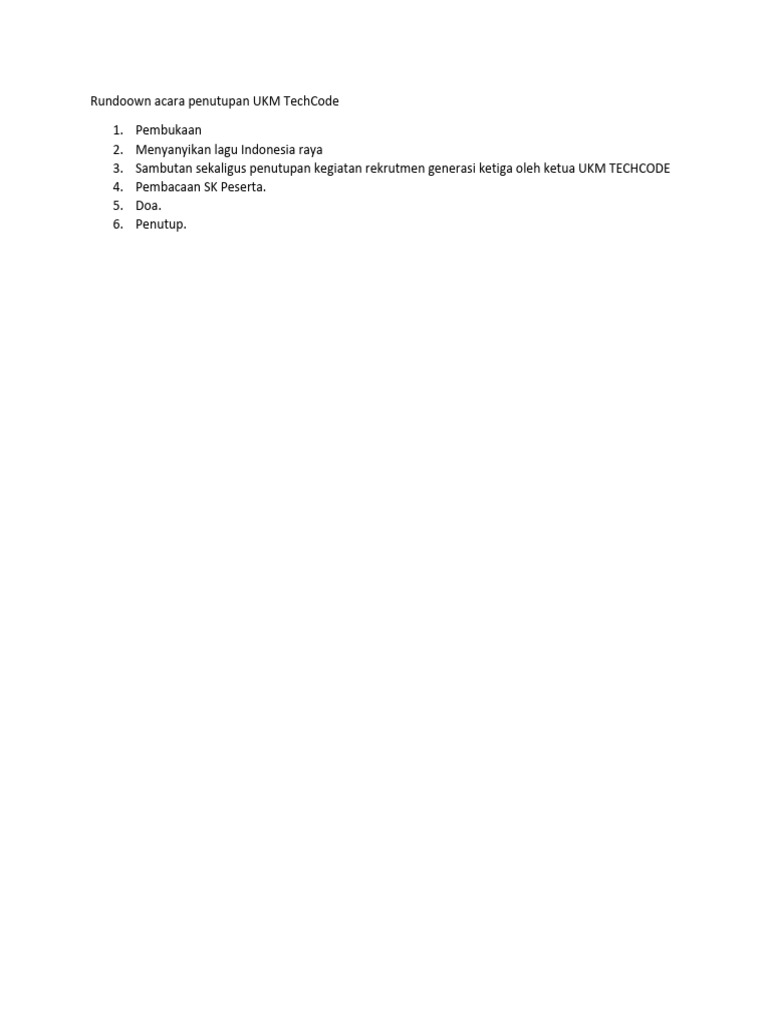 Rundoown Acara Penutupan UKM TechCode | PDF