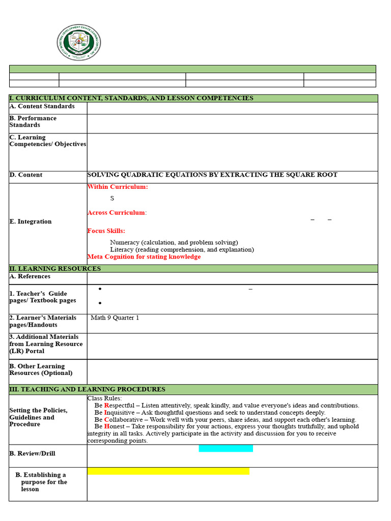 Day 2 - Solving Quadratic Equations by Extracting The Square Root | PDF ...