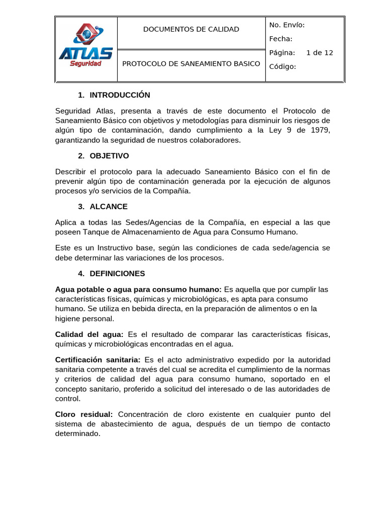 Protocolo Saneamiento Basico | PDF | Agua | Agua potable