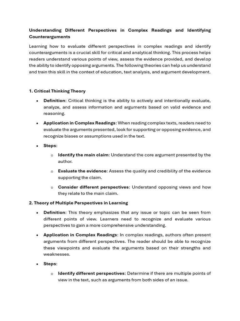 Understanding Different Perspectives in Complex Readings and Identifying Counterarguments | PDF ...