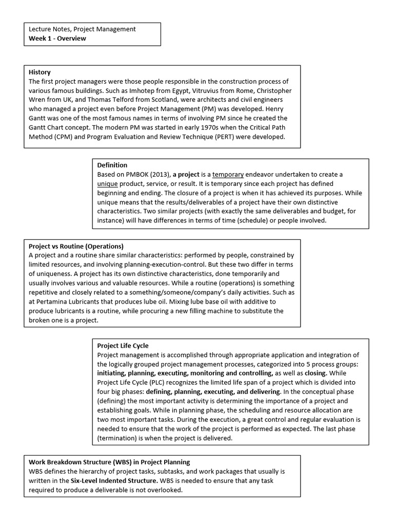 Lecture Notes Project Management | PDF | Project Management | Projects